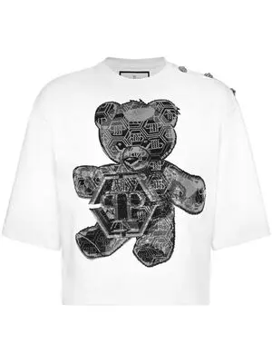 Philipp Plein Philipp Plein Teddy Bear-Print Cropped T-Shirt ""01 White""